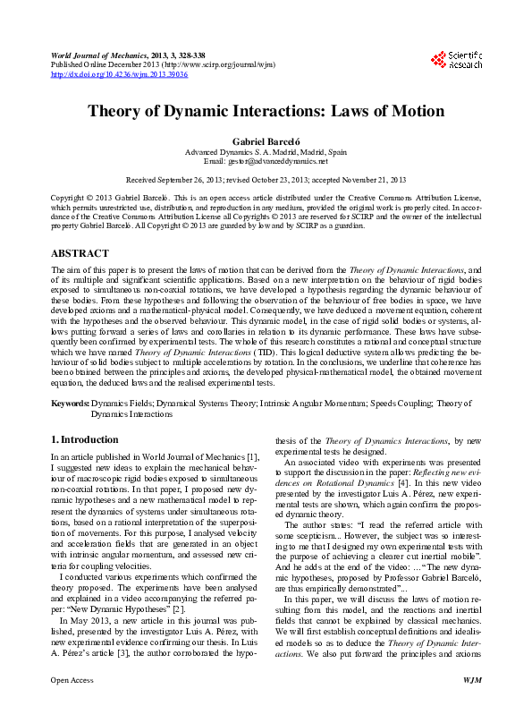 (PDF) Theory of Dynamic Interactions: Laws of Motion