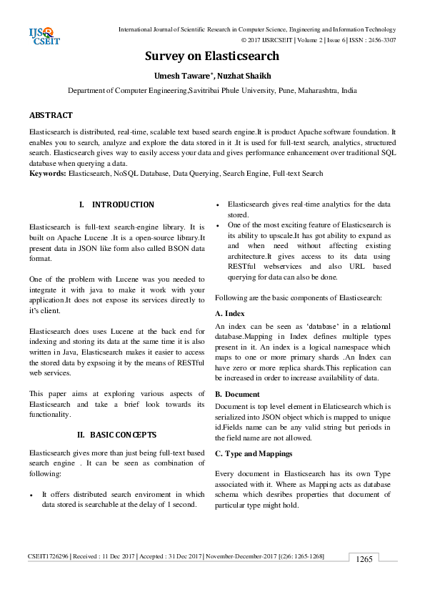 (PDF) Survey on Elasticsearch