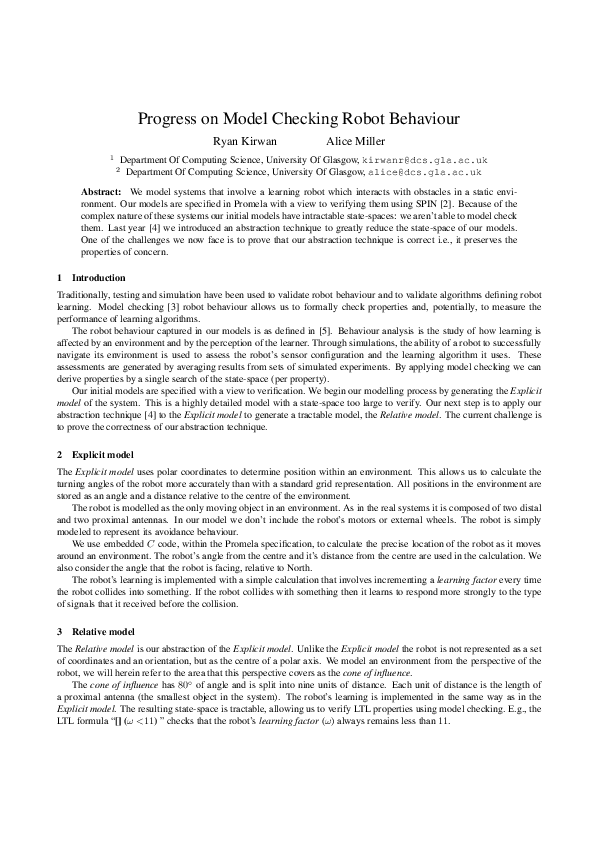 (PDF) Progress on Model Checking Robot Behaviour