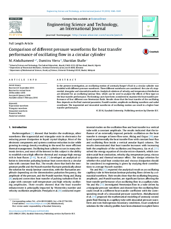 (PDF) Comparison of different pressure waveforms for heat transfer performance of oscillating ...