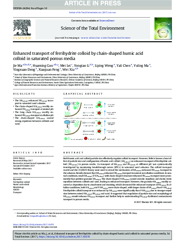(PDF) Enhanced transport of ferrihydrite colloid by chain-shaped humic ...