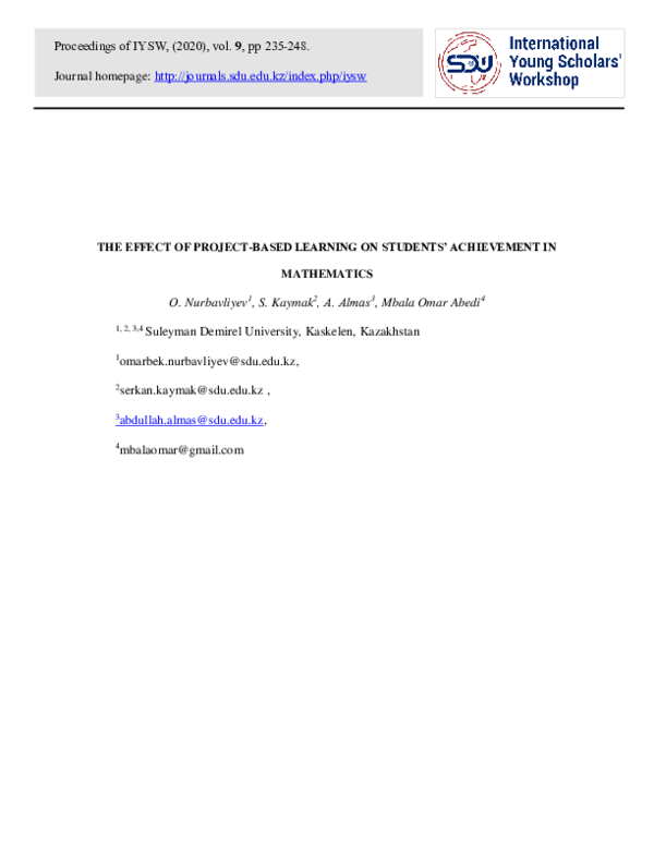 (PDF) The impact of project-based learning on students’ achievement in ...