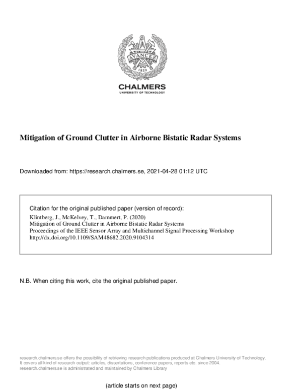 (PDF) Mitigation of Ground Clutter in Airborne Bistatic Radar Systems