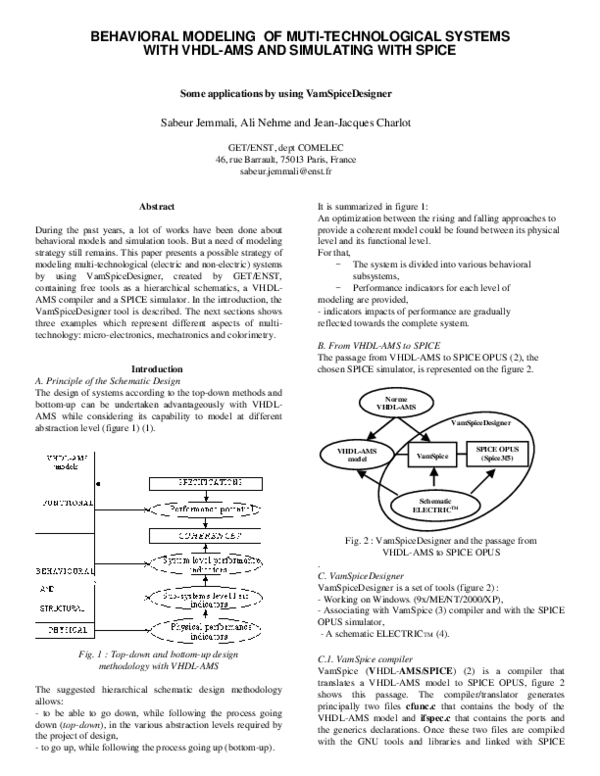 (PDF) BEHAVIORAL MODELING OF MUTI-TECHNOLOGICAL SYSTEMS WITH VHDL-AMS AND SIMULATING WITH SPICE ...