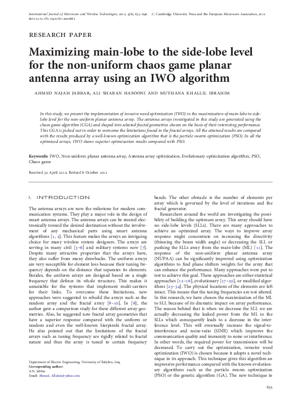 (PDF) Maximizing main-lobe to the side-lobe level for the non-uniform chaos game planar antenna ...