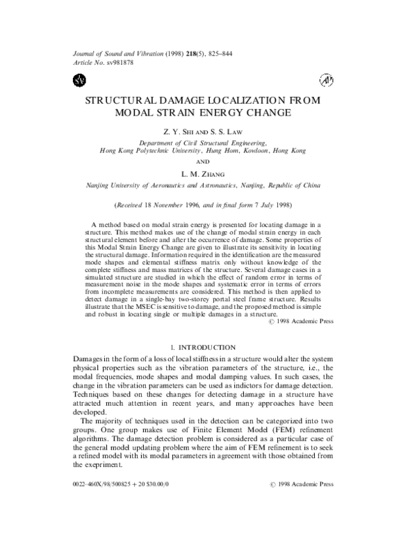 (PDF) Structural Damage Localization from Modal Strain Energy Change