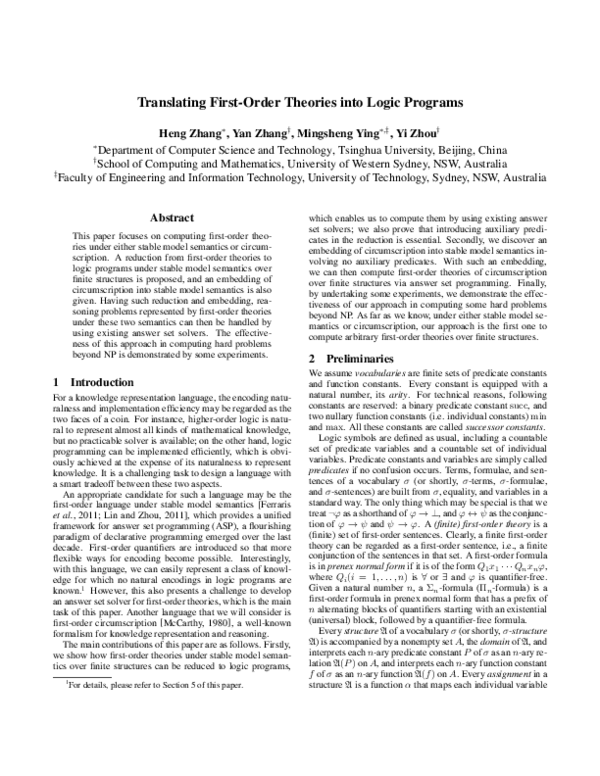 (PDF) Translating first-order theories into logic programs
