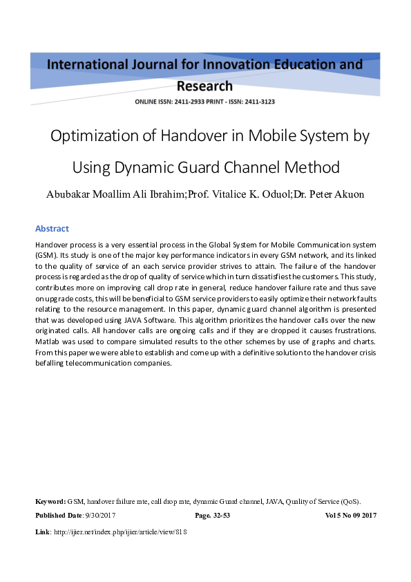 (PDF) Optimization of Handover in Mobile System by Using Dynamic Guard Channel Method