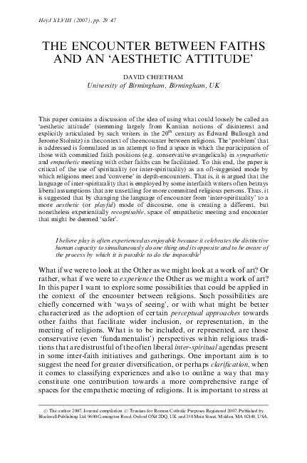 (PDF) The Encounter Between Faiths and an 'Aesthetic Attitude