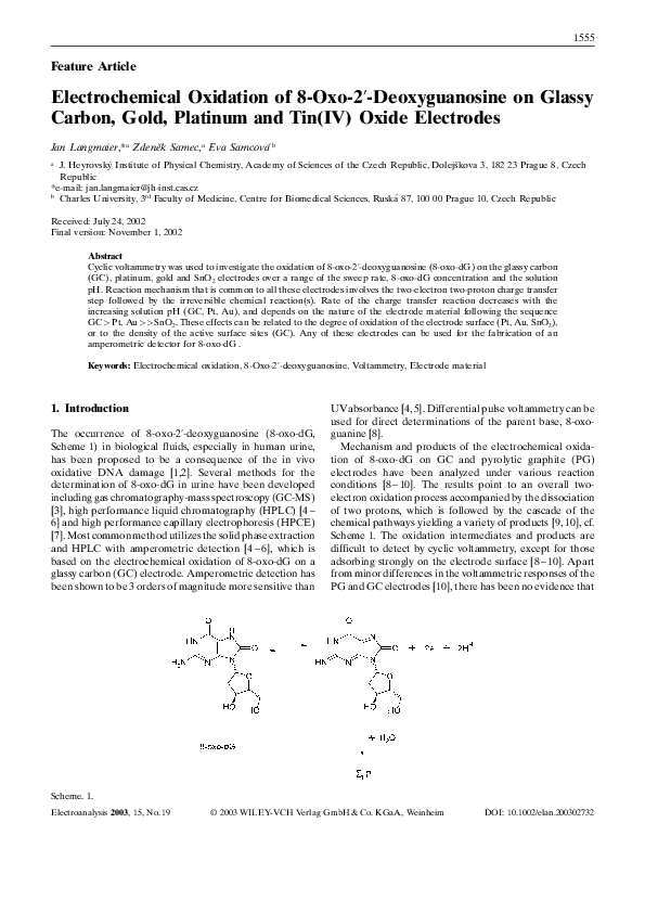 (PDF) Electrochemical Oxidation of 8-Oxo-2′-Deoxyguanosine on Glassy ...
