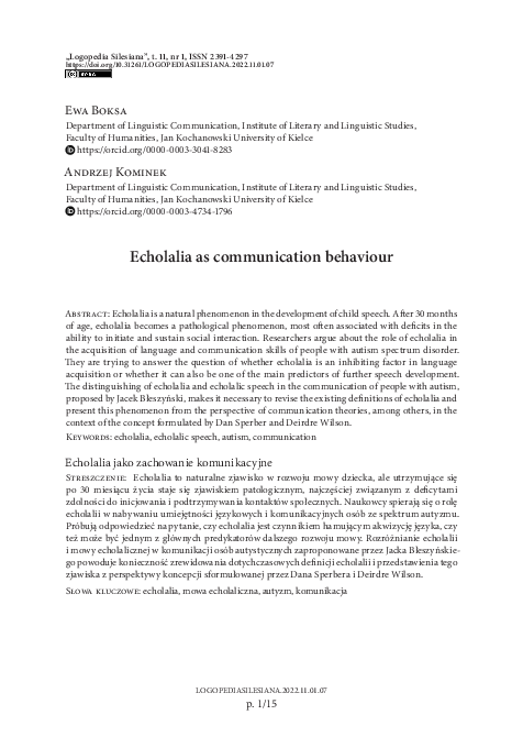 (PDF) Echolalia as communication behavior