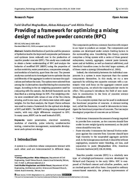 (PDF) Providing a framework for optimizing a mixing design of reactive ...