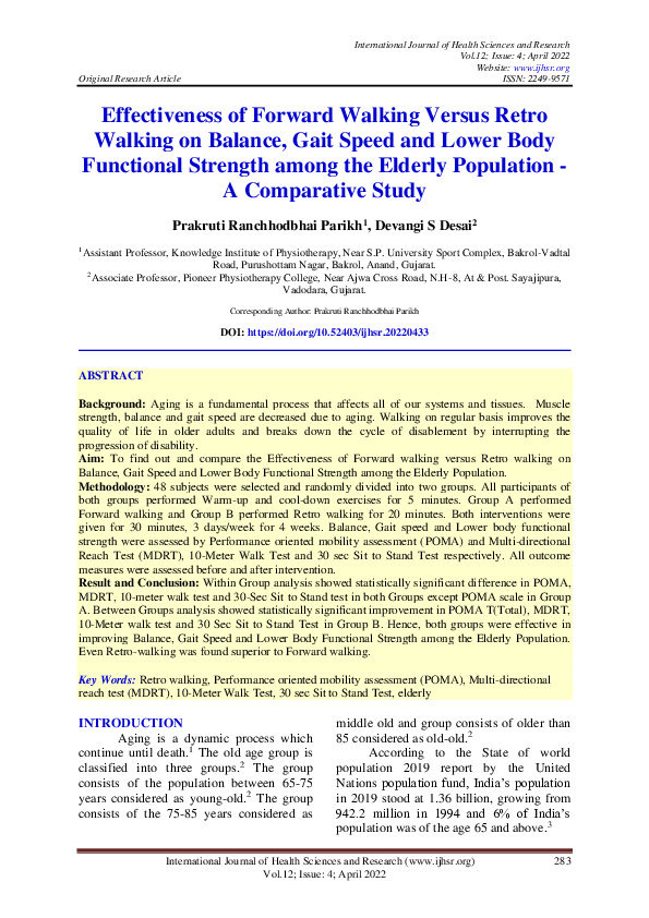 (PDF) Effectiveness of Forward Walking Versus Retro Walking on Balance ...