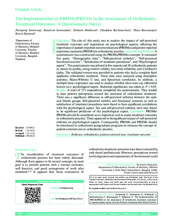 (PDF) The Implementation of PROMs/PREMs in the Assessment of ...