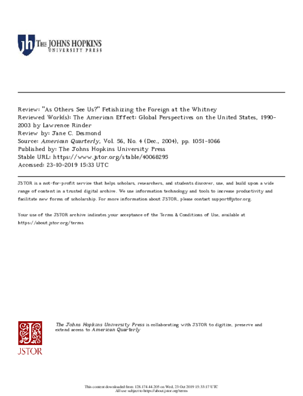 (PDF) "As Others See Us?" Fetishizing the Foreign at the Whitney ...