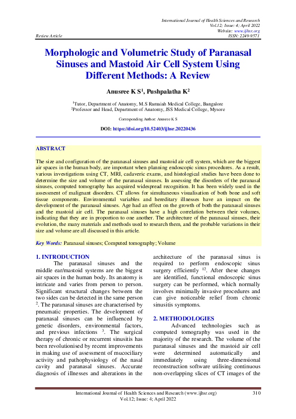 (PDF) Morphologic and Volumetric Study of Paranasal Sinuses and Mastoid ...