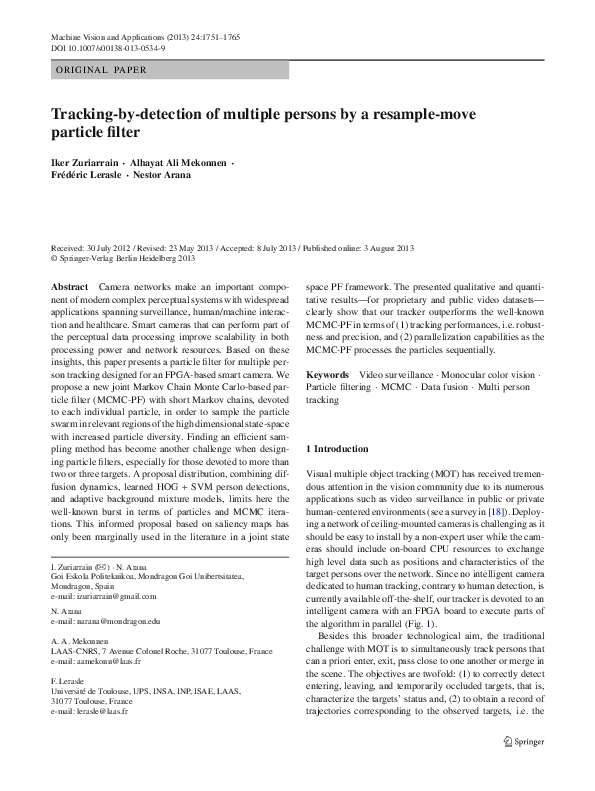 (PDF) Tracking-by-detection of multiple persons by a resample-move particle filter