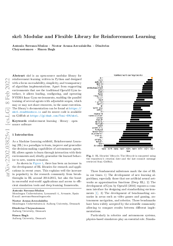 (PDF) skrl: Modular and Flexible Library for Reinforcement Learning