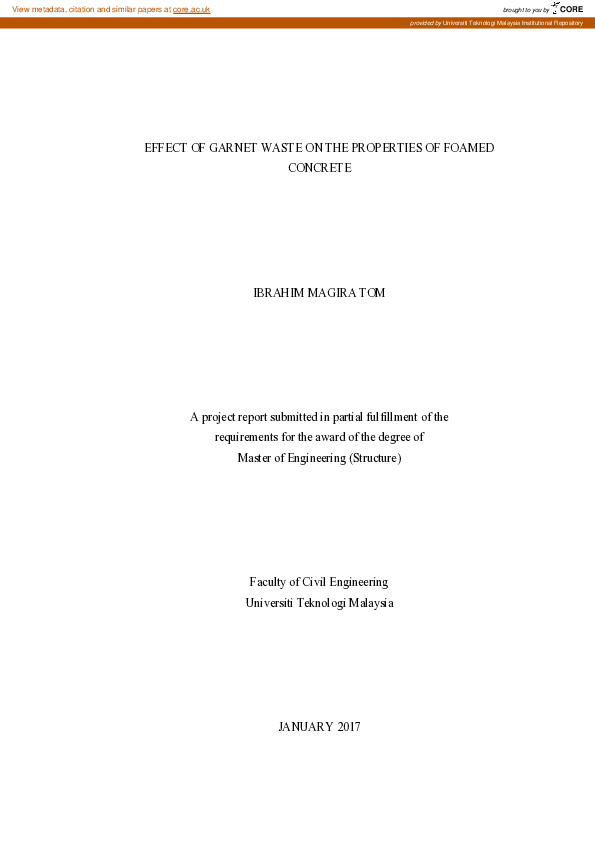 (PDF) Effect of garnet waste on the properties of foamed concrete