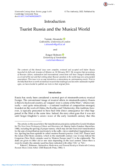 (PDF) Tsarist Russia and the Musical World