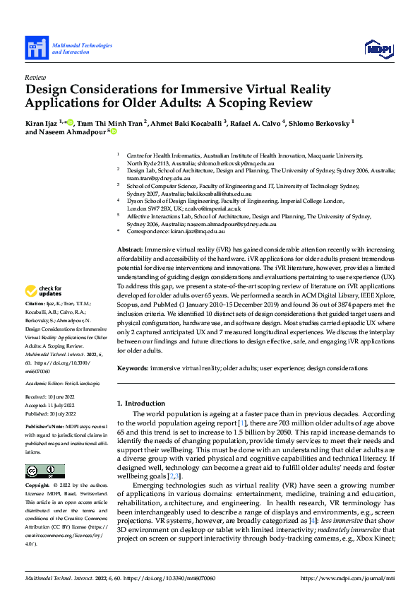 (PDF) Design Considerations for Immersive Virtual Reality Applications ...