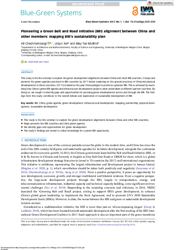 (PDF) Pioneering a Green Belt and Road Initiative (BRI) alignment ...