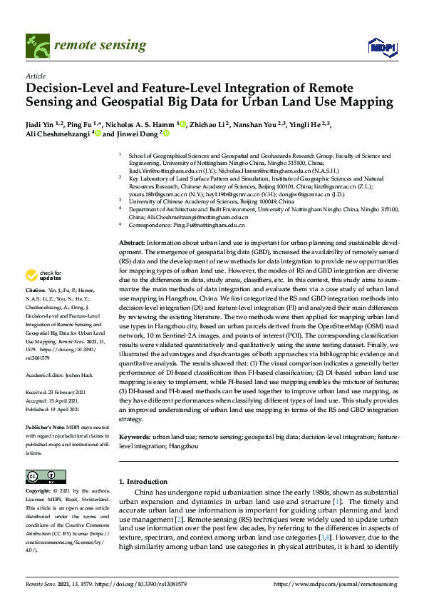 Pdf Decision Level And Feature Level Integration Of Remote Sensing And Geospatial Big Data For