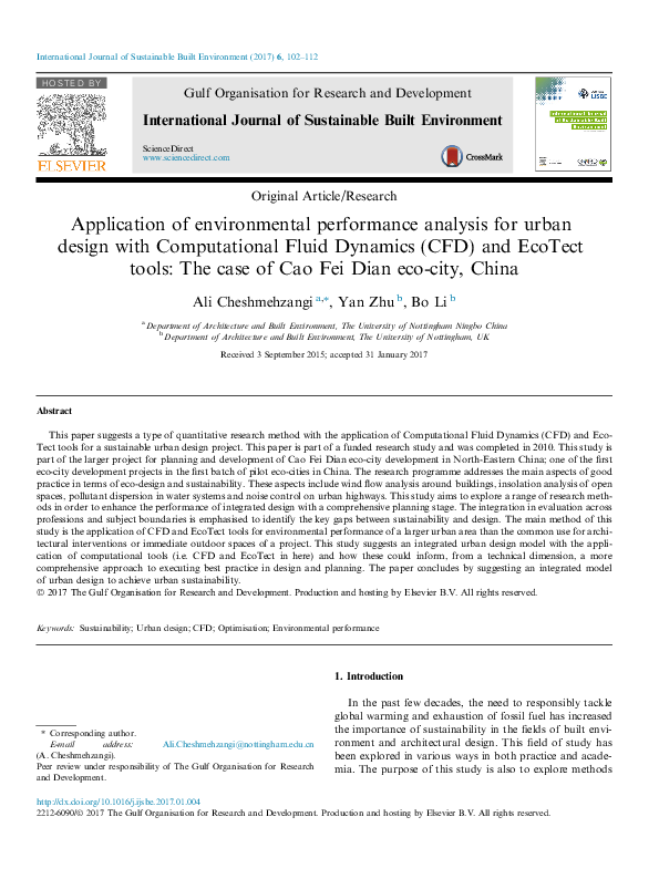 (PDF) Application of environmental performance analysis for urban design with Computational ...