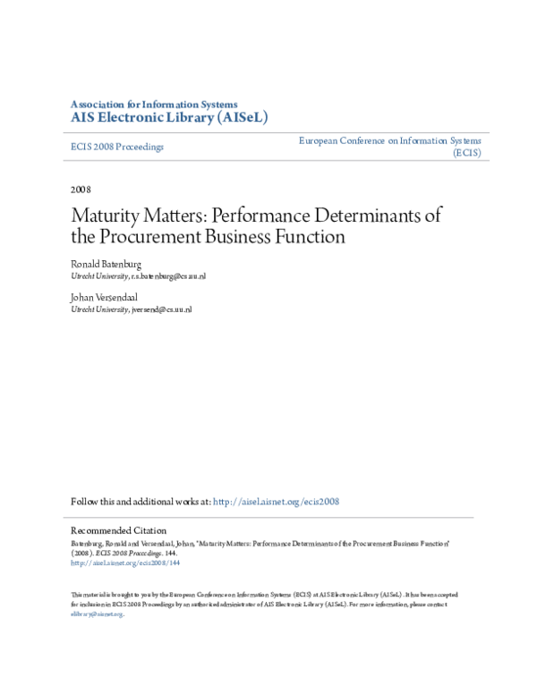 (PDF) Maturity matters: Performance determinants of the procurement ...