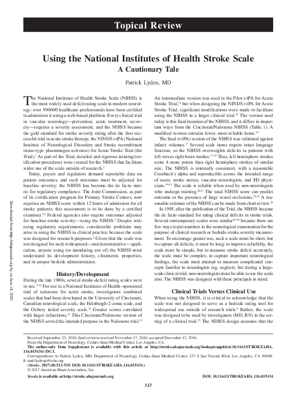 (PDF) Using the National Institutes of Health Stroke Scale