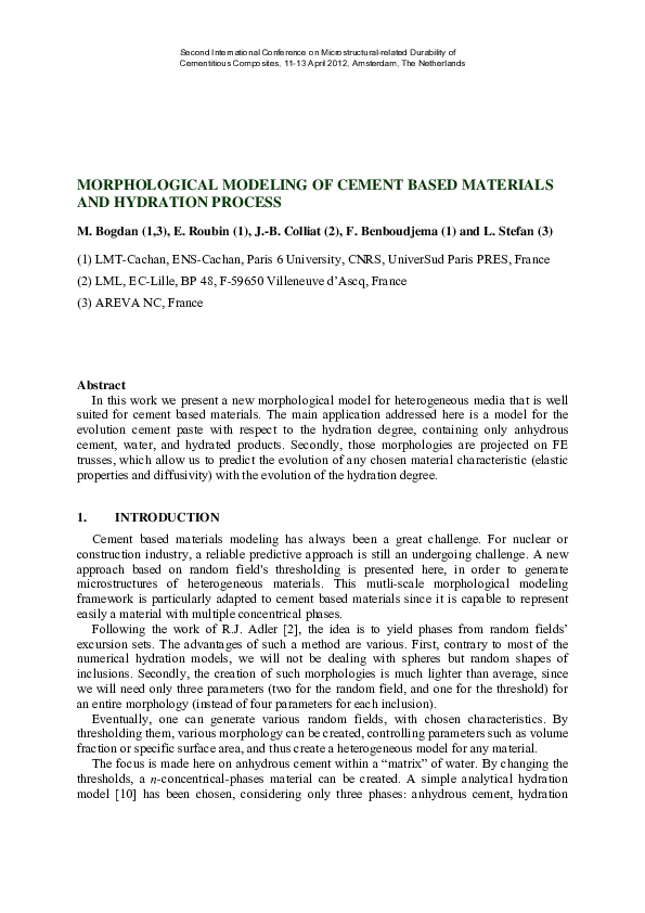 (PDF) Morphological Modeling of Cement Based Materials and Hydration Process