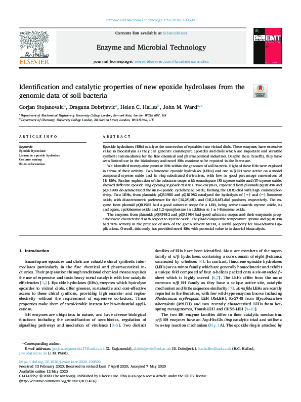 (PDF) Identification and catalytic properties of new epoxide hydrolases from the genomic data of ...