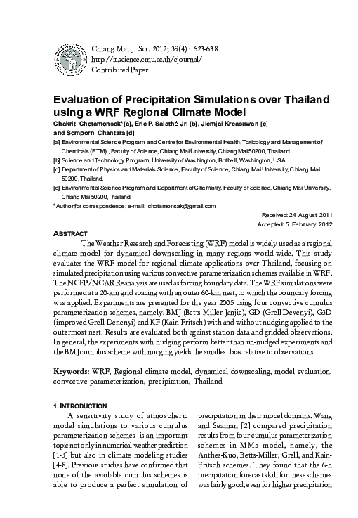 (PDF) Evaluation of Precipitation Simulations over Thailand using a WRF ...