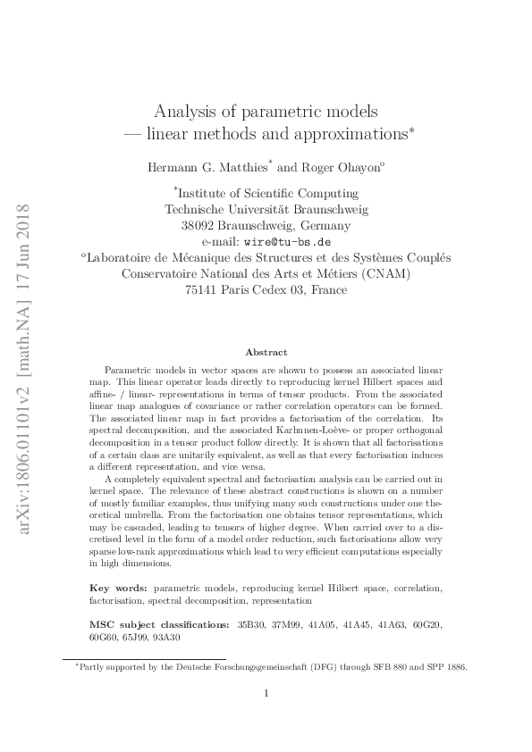 Pdf Analysis Of Parametric Models Linear Methods And Approximations