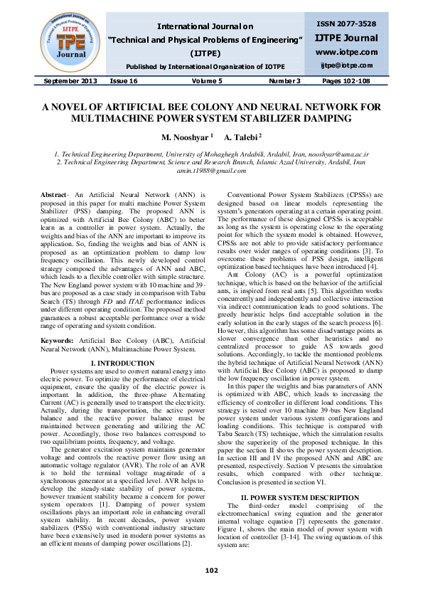 (PDF) A Novel of Artificial Bee Colony and Neural Network for Multimachine Power System ...