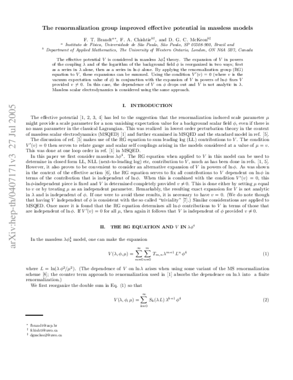 (PDF) The renormalization-group improved effective potential in the Wess Zumino model