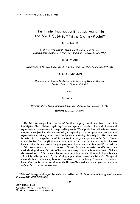 (PDF) The finite two-loop effective action in the N = 1 supersymmetric sigma-model