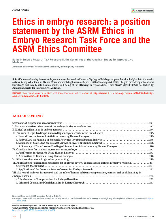 (PDF) Ethics in embryo research: a position statement by the ASRM Ethics in Embryo Research Task ...