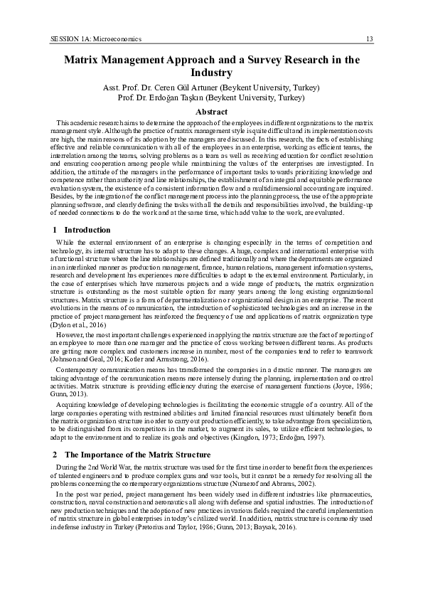 (PDF) Matrix Management Approach and a Survey Research in the Industry