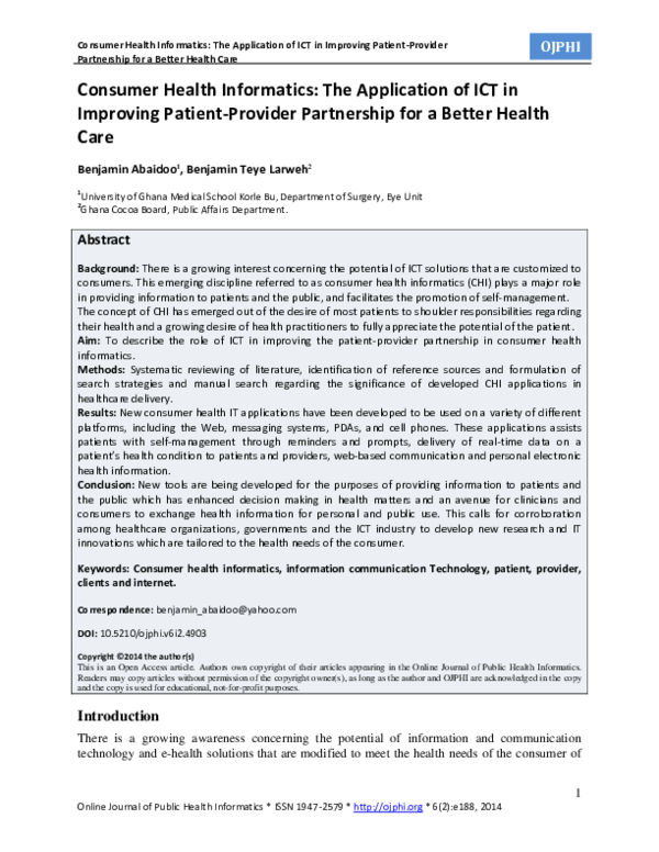 (PDF) Consumer Health Informatics: The Application of ICT in Improving ...