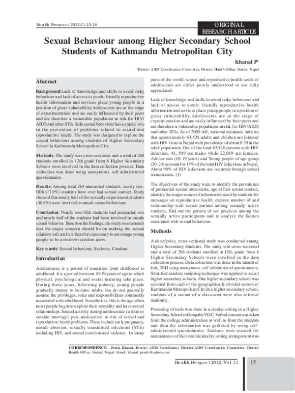 (PDF) Sexual Behaviour among Higher Secondary School Students of Kathmandu Metropolitan City