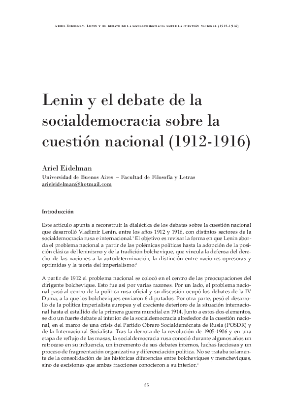 (PDF) Lenin y el debate de la socialdemocracia sobre la cuestión ...