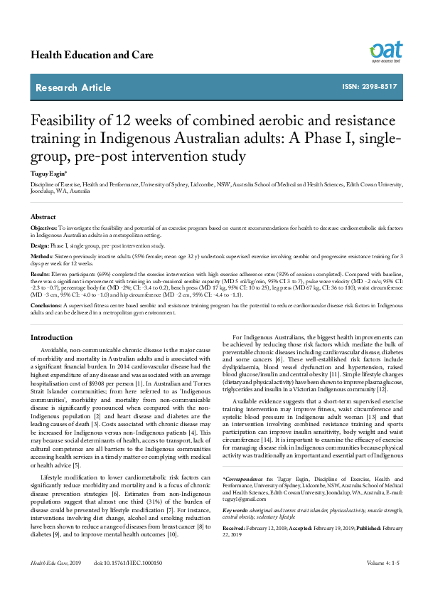 (PDF) Feasibility of 12 weeks of combined aerobic and resistance ...