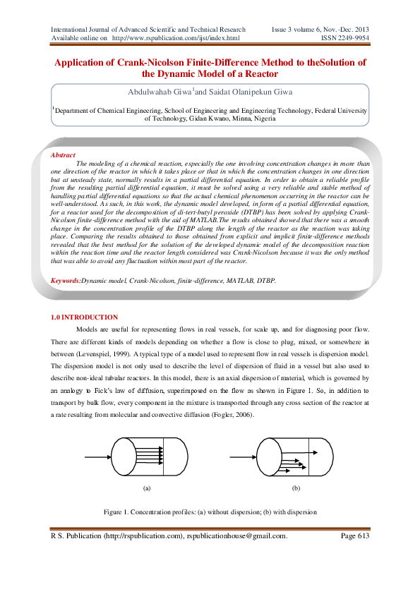 Pdf Application Of Crank Nicolson Finite Difference Method To Thesolution Of The Dynamic Model