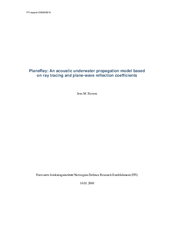 (PDF) PlaneRay: an acoustic underwater propagation model based on ray ...