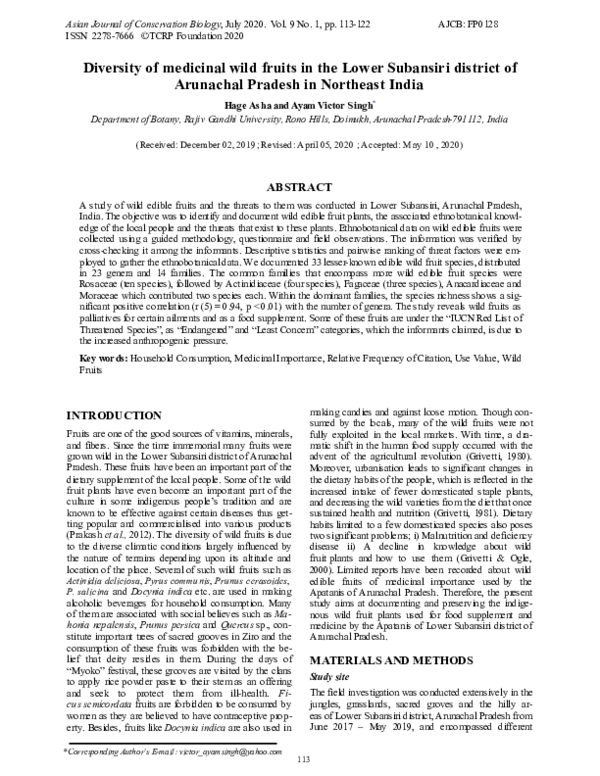 (PDF) Diversity of medicinal wild fruits in the Lower Subansiri ...