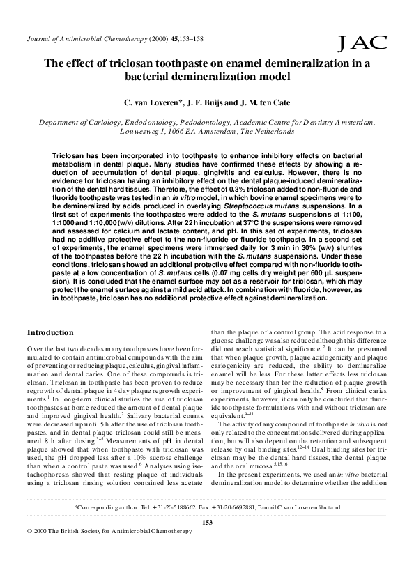 (PDF) The effect of triclosan toothpaste on enamel demineralization in ...