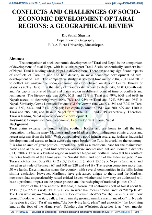 (PDF) Conflicts and Challenges of Socio-Economic Development of Tarai ...