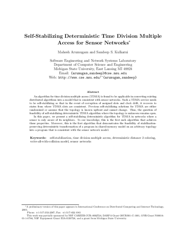 (PDF) Self-Stabilizing Deterministic Time Division Multiple Access for ...