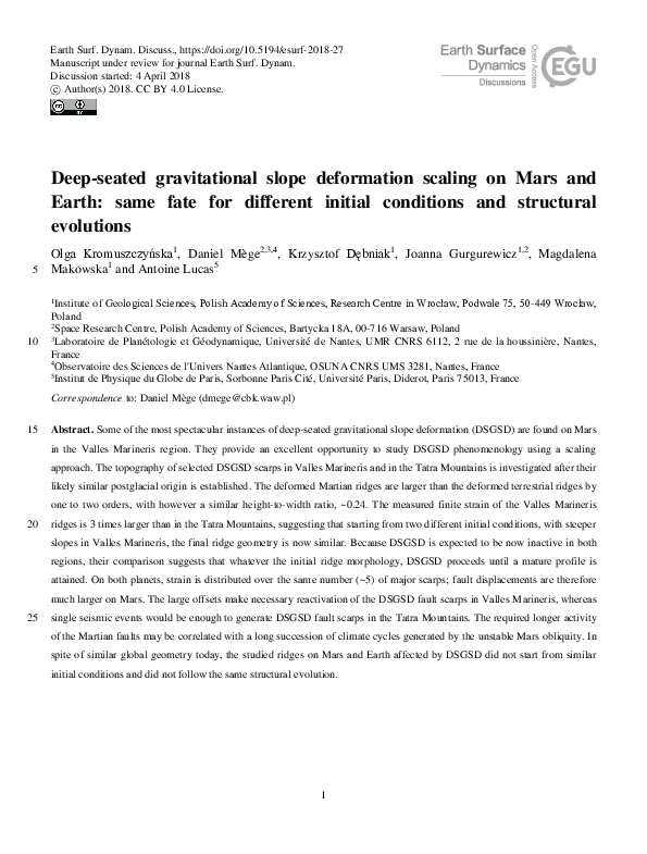 (PDF) Deep-seated gravitational slope deformation scaling on Mars and ...